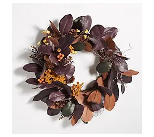 SAFAVIEH Faux 30' Magnolia Leaf & Fruit Wreath - One-color