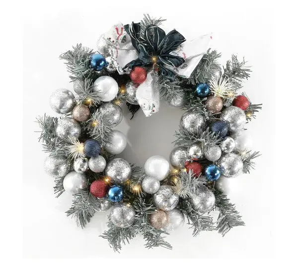 SAFAVIEH Faux 20' Pine Led Wreath W/ornaments - One-color