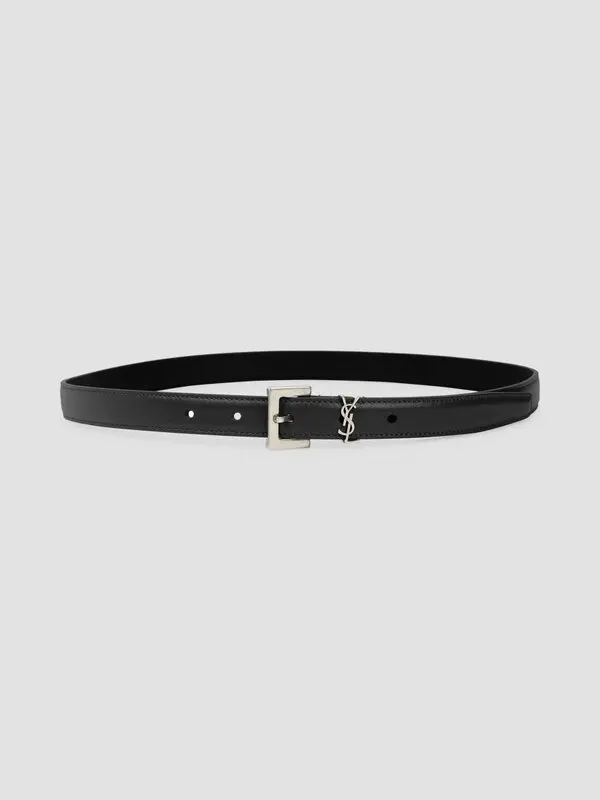 Saint Laurent Cassandre Thin Belt With Square Buckle In Smooth Leather - Black