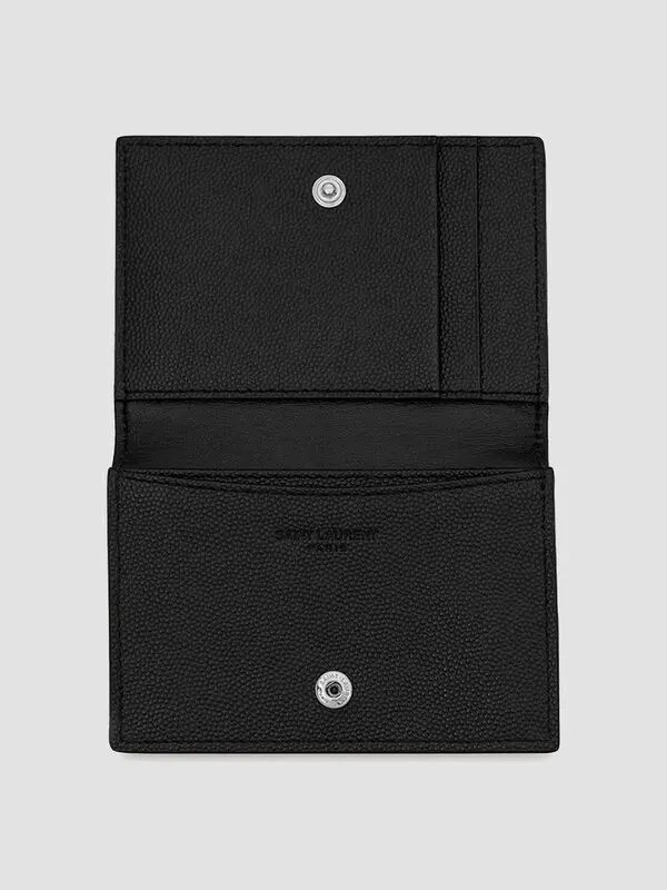 Saint Laurent Business Card Holder With Flap In Grain De Poudre-embossed Leather