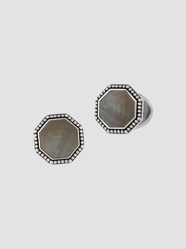 JAN LESLIE Octagon Mother-of-pearl Stainless Steel Cufflinks - Grey
