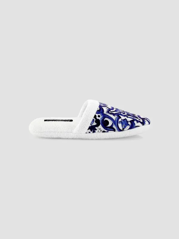 Dolce & Gabbana Tile-print Terry Slippers - Medium Blue