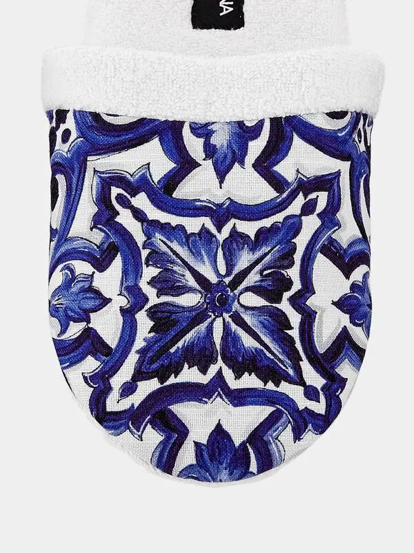 Dolce & Gabbana Tile-print Terry Slippers - Medium Blue
