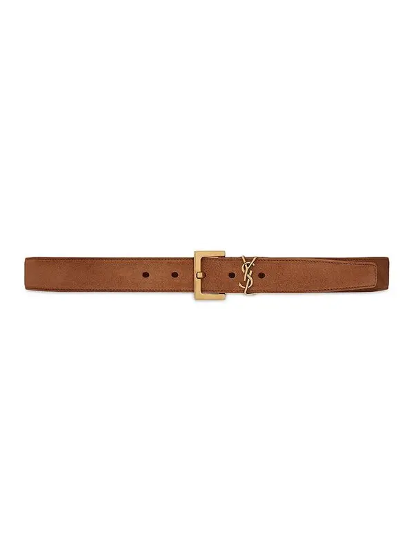 Saint Laurent Cassandre Belt With Square Buckle In Suede - Brick
