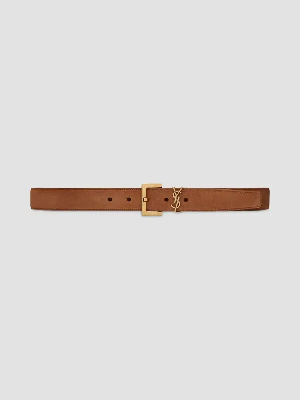 Saint Laurent Cassandre Belt With Square Buckle In Suede - Brick