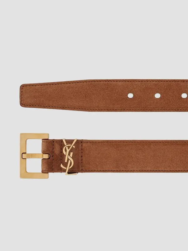 Saint Laurent Cassandre Belt With Square Buckle In Suede - Brick