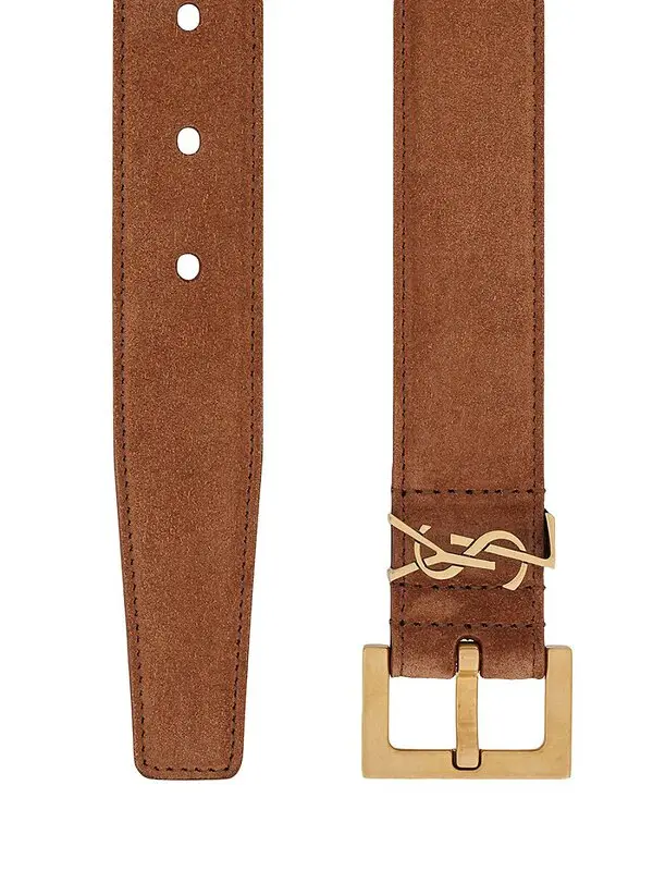 Saint Laurent Cassandre Belt With Square Buckle In Suede - Brick