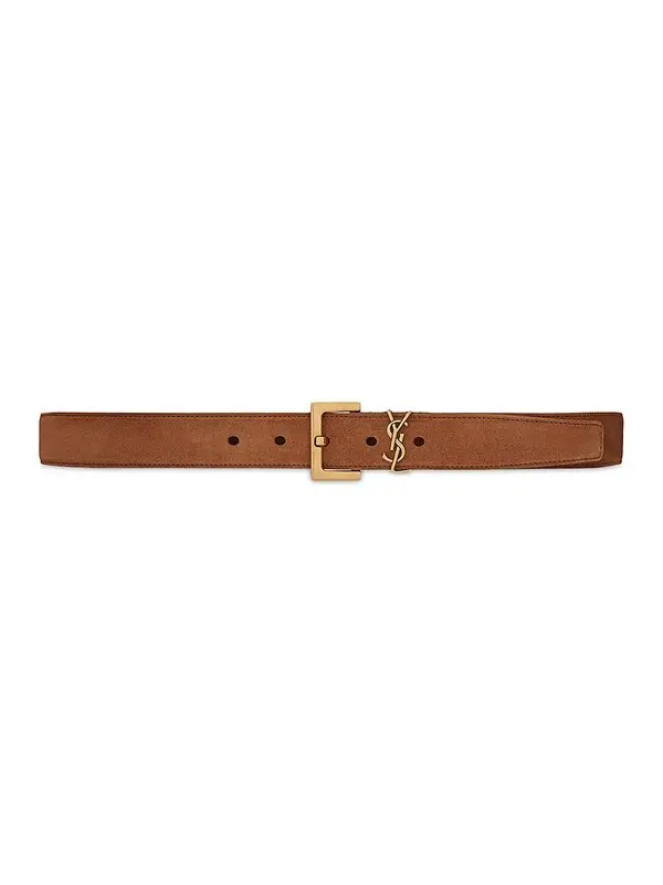 Saint Laurent Cassandre Belt With Square Buckle In Suede - Brick