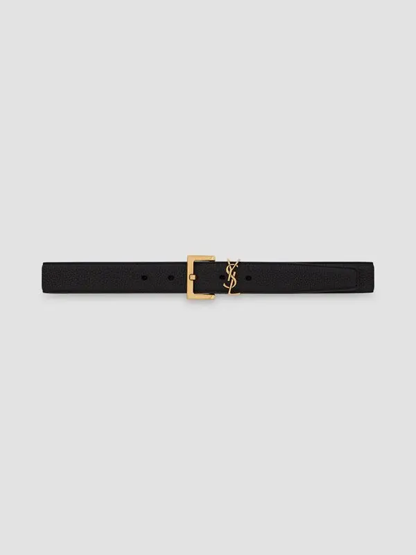 Saint Laurent Cassandre Belt With Square Buckle In Grained Leather