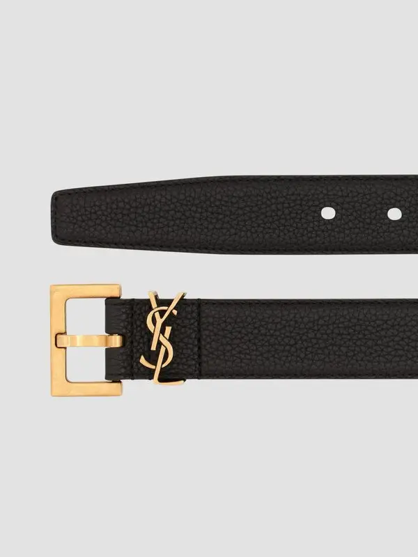 Saint Laurent Cassandre Belt With Square Buckle In Grained Leather