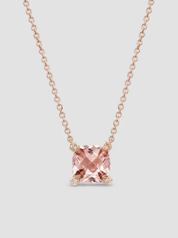 David Yurman Petite Chatelaine Pendant Necklace In 18k With And Diamonds, 7mm - Morganite