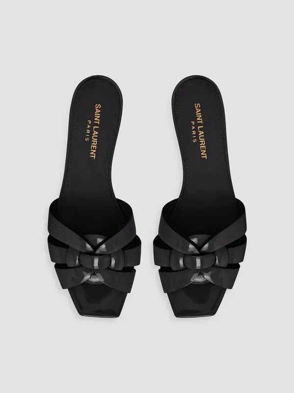 Saint Laurent Tribute Flat Mules In Patent Leather - Black