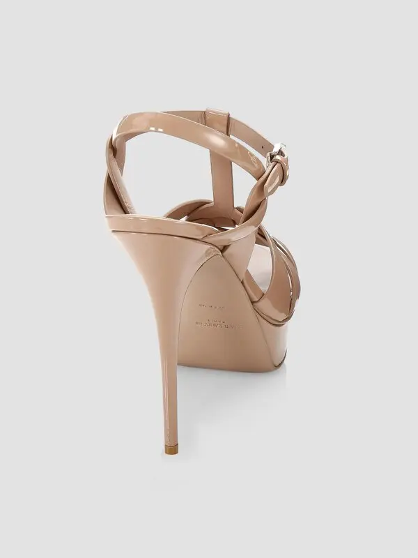 Saint Laurent Tribute 105mm Patent Leather Platform Sandals - Beige