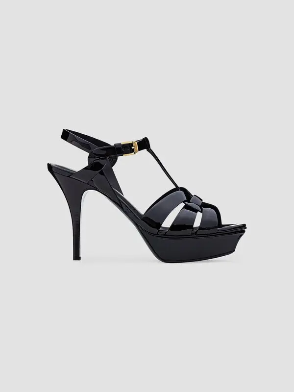 Saint Laurent Tribute Platform Sandals In Patent Leather - Black