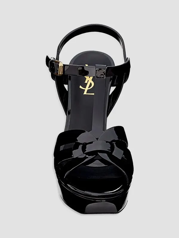 Saint Laurent Tribute Platform Sandals In Patent Leather - Black