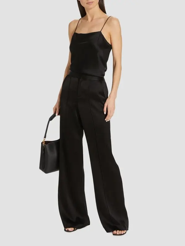 Alice + Olivia Dylan Silk High-waisted Wide-leg Pants - Black