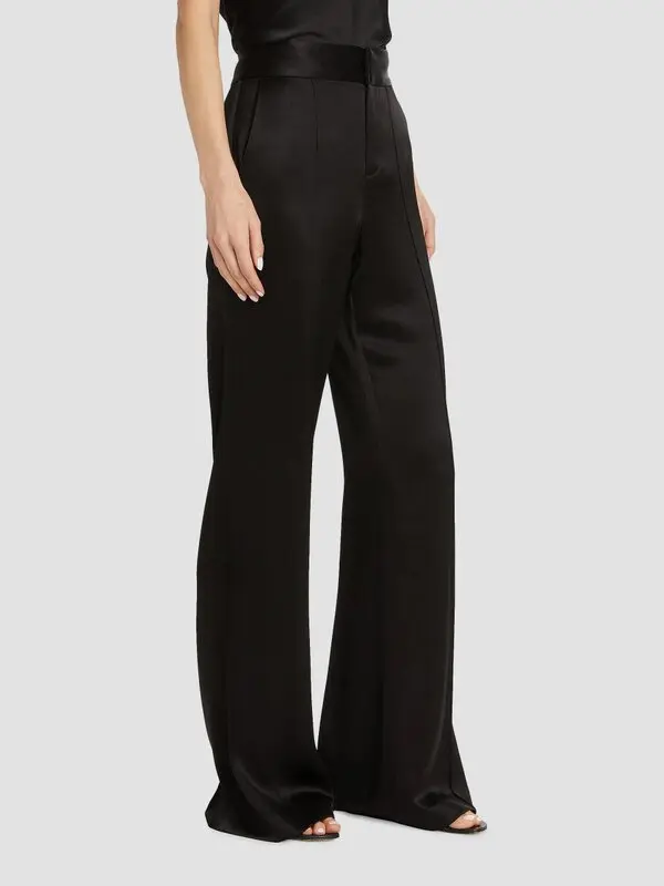 Alice + Olivia Dylan Silk High-waisted Wide-leg Pants - Black