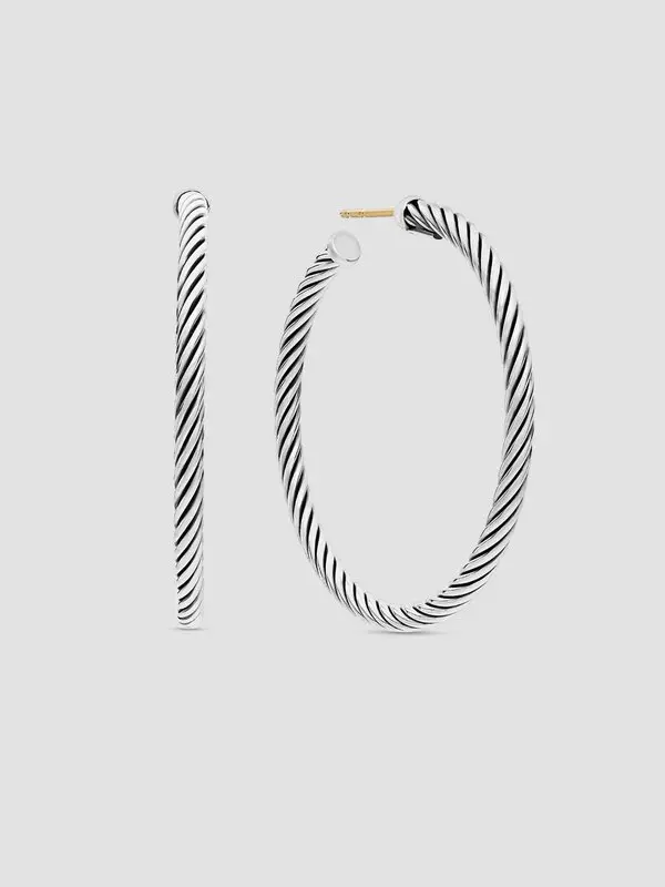 David Yurman Cable Hoop Earrings In Sterling 1.5in - Silver