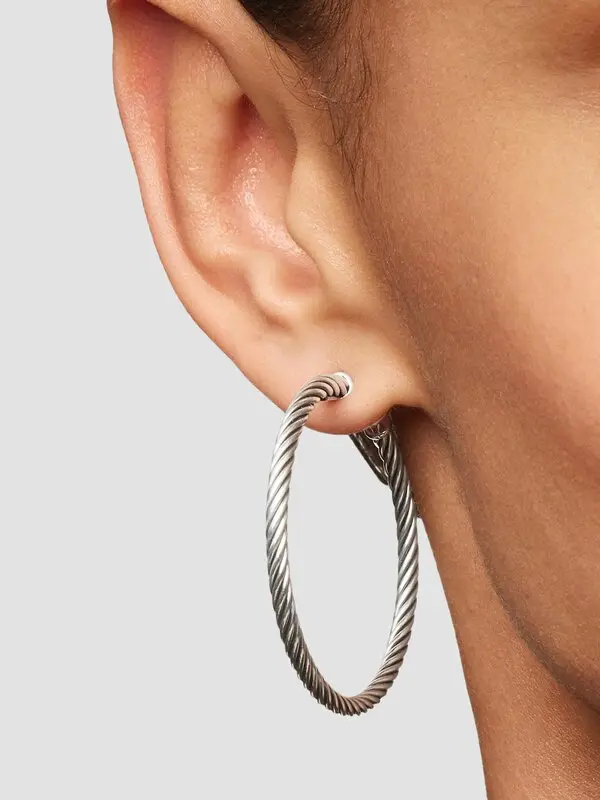 David Yurman Cable Hoop Earrings In Sterling 1.5in