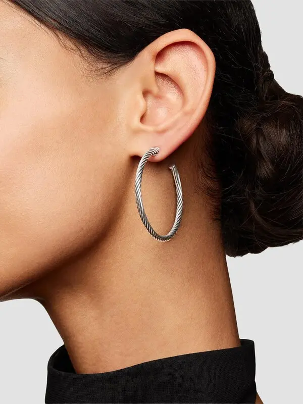 David Yurman Cable Hoop Earrings In Sterling 1.5in
