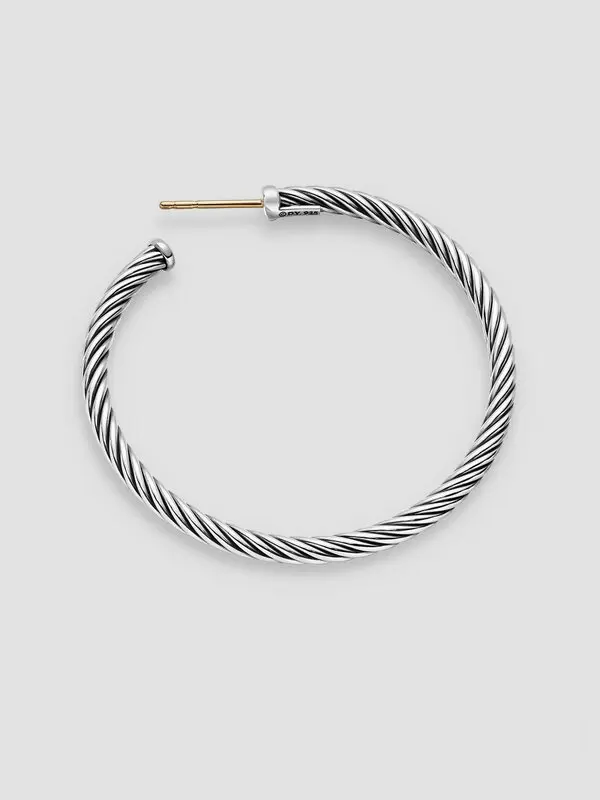 David Yurman Cable Hoop Earrings In Sterling 1.5in