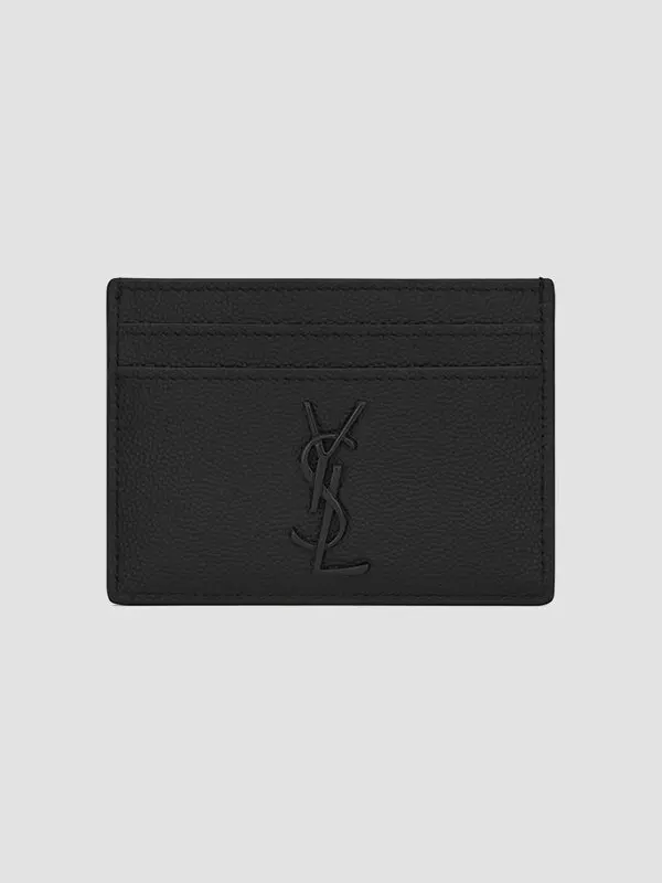 Saint Laurent Cassanrdre Card Case In Grain De Poudre Embossed Leather - Nero