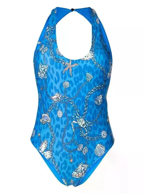 GANNI Graphic Print One-piece Swimsuit - Blue