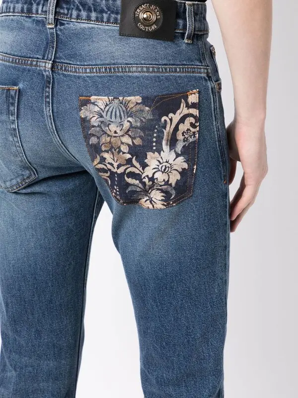 Versace Floral-print Cropped Jeans