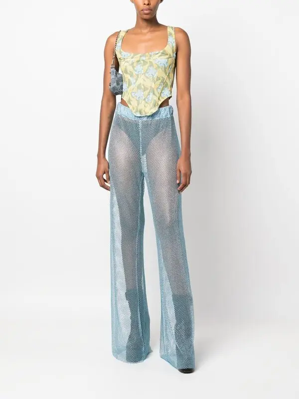 Khrisjoy Crystal-embellished Mesh Wide Leg Trousers