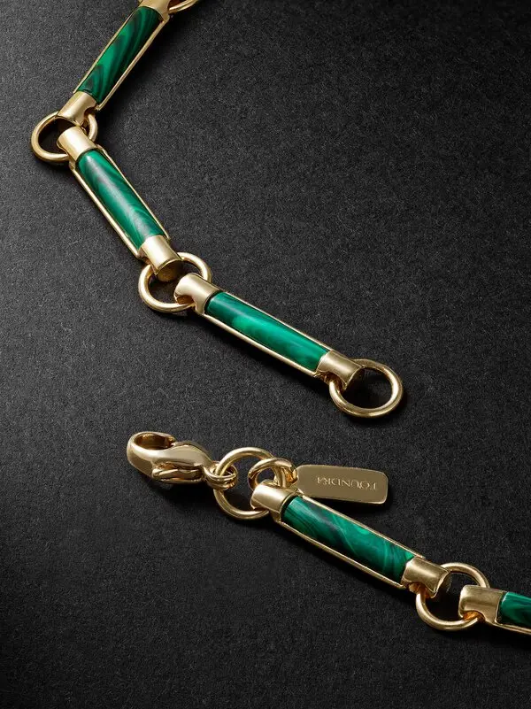 FOUNDRAE Spade 18-karat Gold, Malachite And Diamond Pendant Bracelet