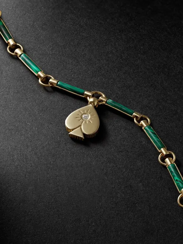 FOUNDRAE Spade 18-karat Gold, Malachite And Diamond Pendant Bracelet