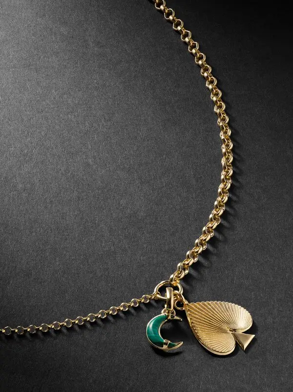 FOUNDRAE Spade Crescent 18-karat Malachite And Diamond Pendant Necklace - Gold