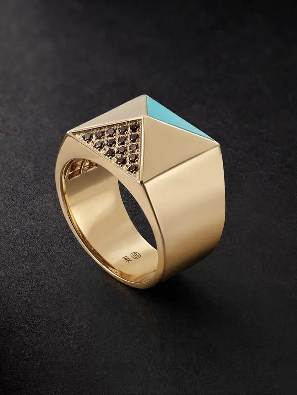 SYDNEY EVAN Pyramid Diamond, And Turquoise Ring - Gold