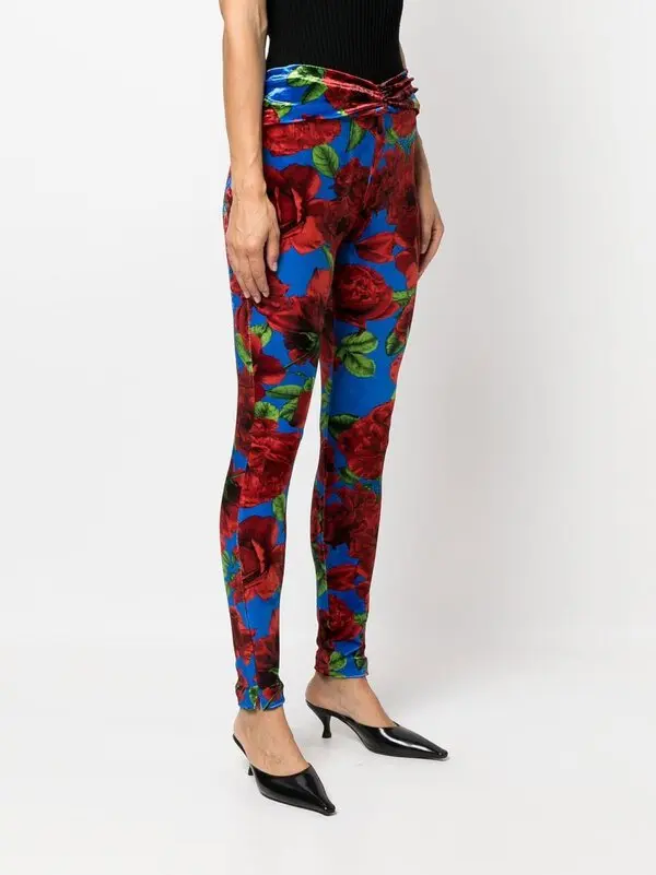 Magda Butrym Rose-print Velvet Leggings