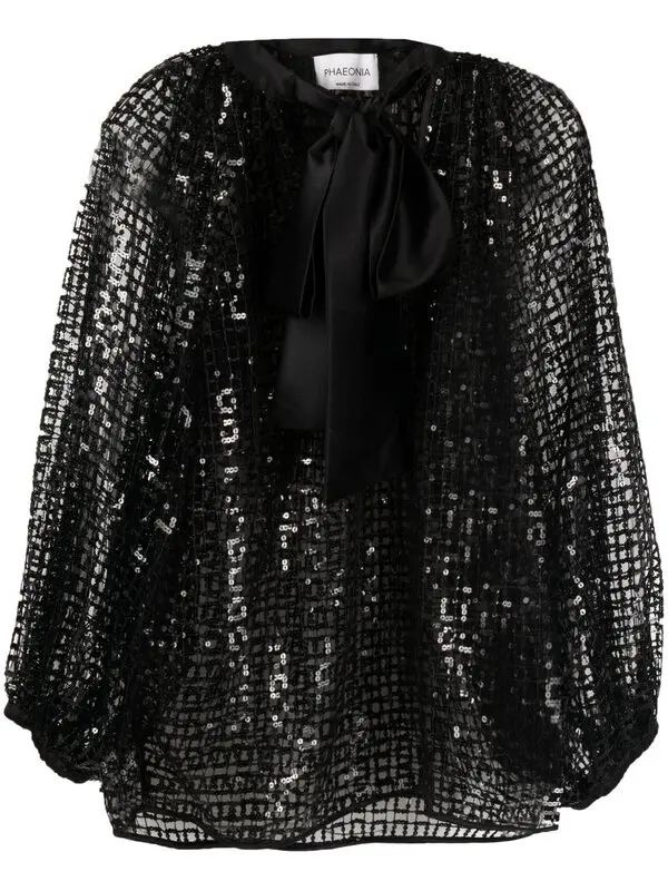 PHAEONIA Sequin-embellished Long-sleeve Blouse