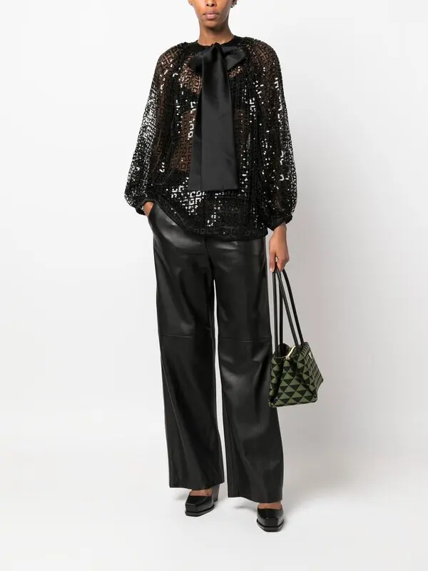 PHAEONIA Sequin-embellished Long-sleeve Blouse