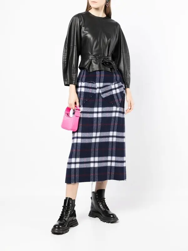 Natasha Zinko Checked Wool Midi Skirt