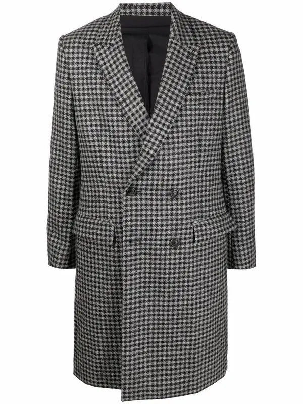 Ami Houndstooth Double-breasted Overcoat