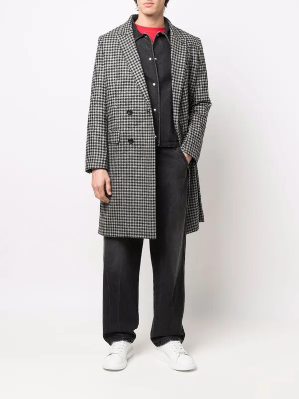 Ami Houndstooth Double-breasted Overcoat