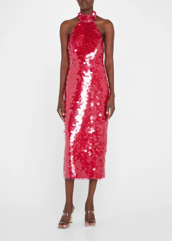 milly kinsley floral sequin dress Milly Kinsley Floral Garden Sequin Midi Dress In Pink Multi
