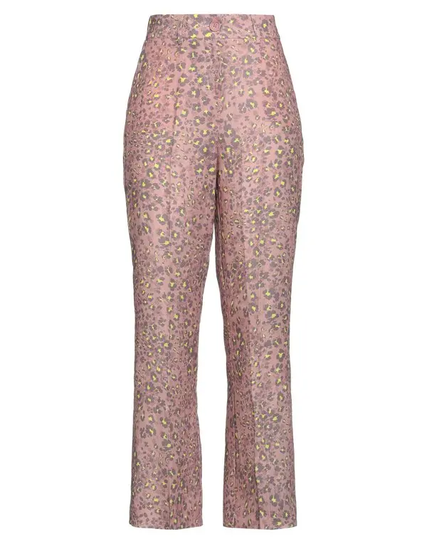 SOALLURE Floral Flared Linen Pants - Pink