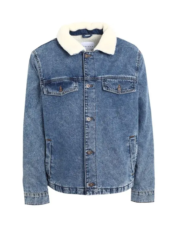Topman Borg Collar Denim Trucker Jacket
