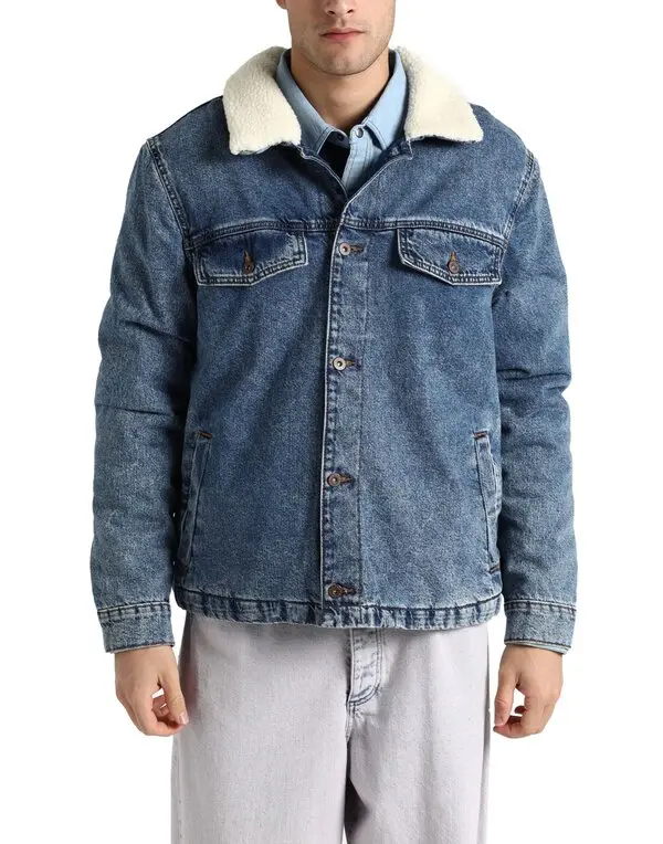 Topman Borg Collar Denim Trucker Jacket