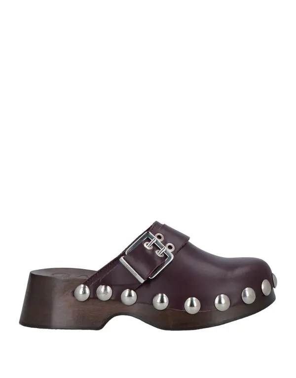GANNI Leather Clogs - Burgundy
