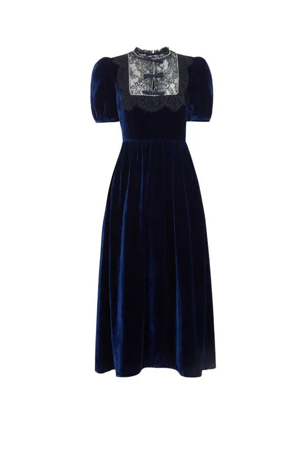 Saloni Cherie Velvet Dress In Blue / Navy - 30% Off | Editorialist