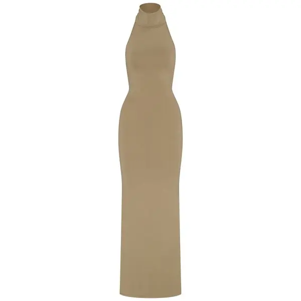 SKIMS Smooth Lounge Low Back Halter Dress - Khaki