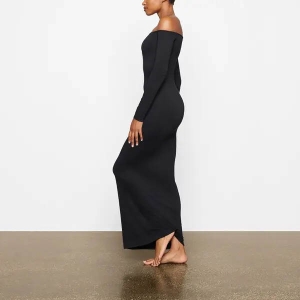 Skims Smooth Lounge Off The Shoulder Dress - Onyx | Editorialist