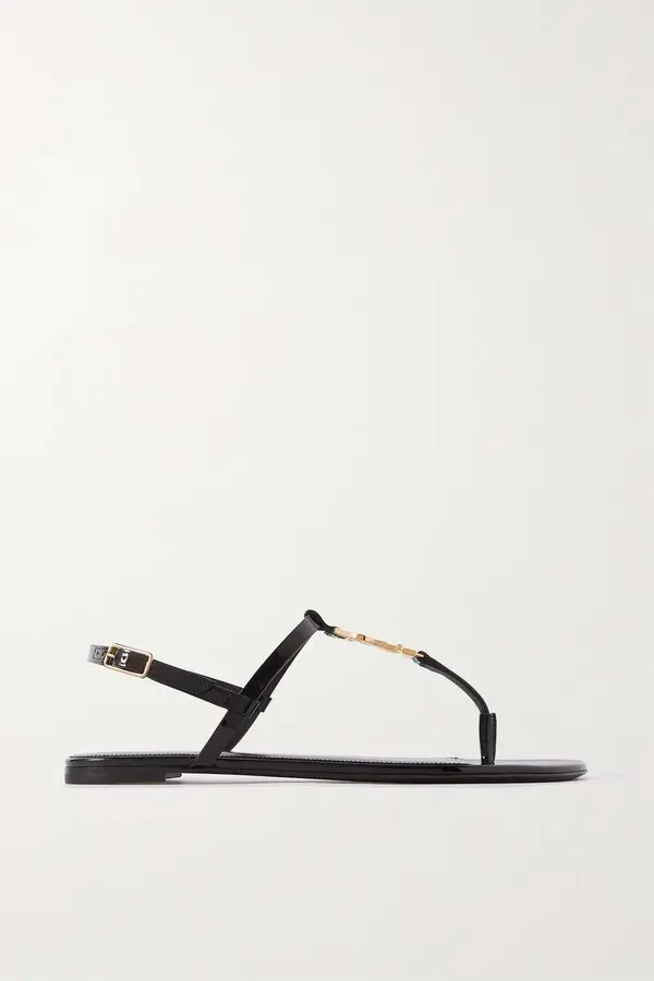 Saint Laurent Cassandra Logo-embellished Patent-leather Slingback Sandals