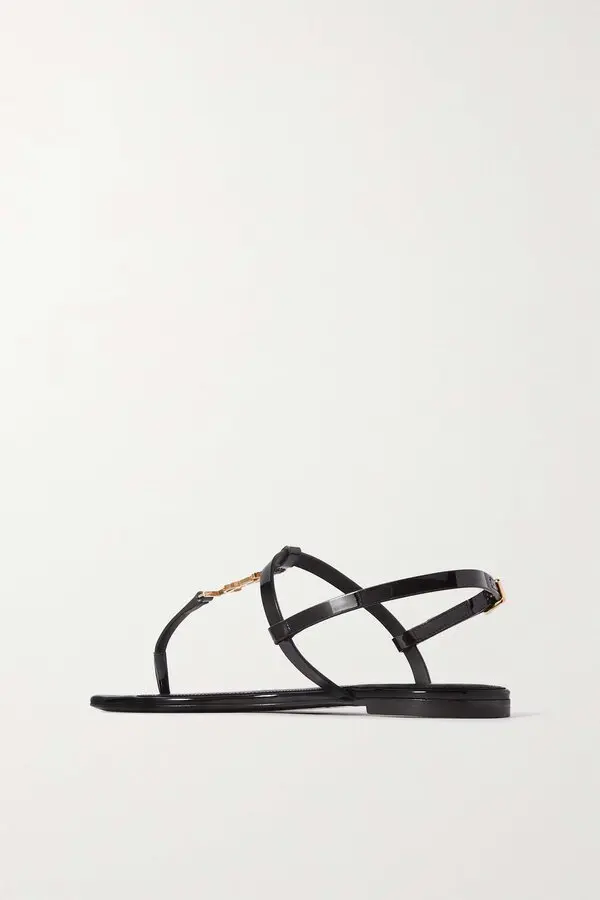 Saint Laurent Cassandra Logo-embellished Patent-leather Slingback Sandals