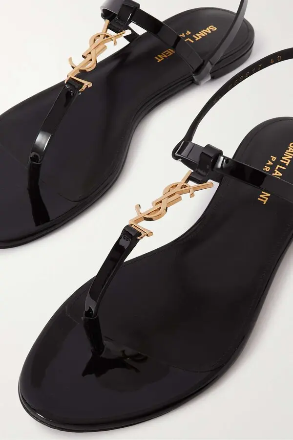 Saint Laurent Cassandra Logo-embellished Patent-leather Slingback Sandals